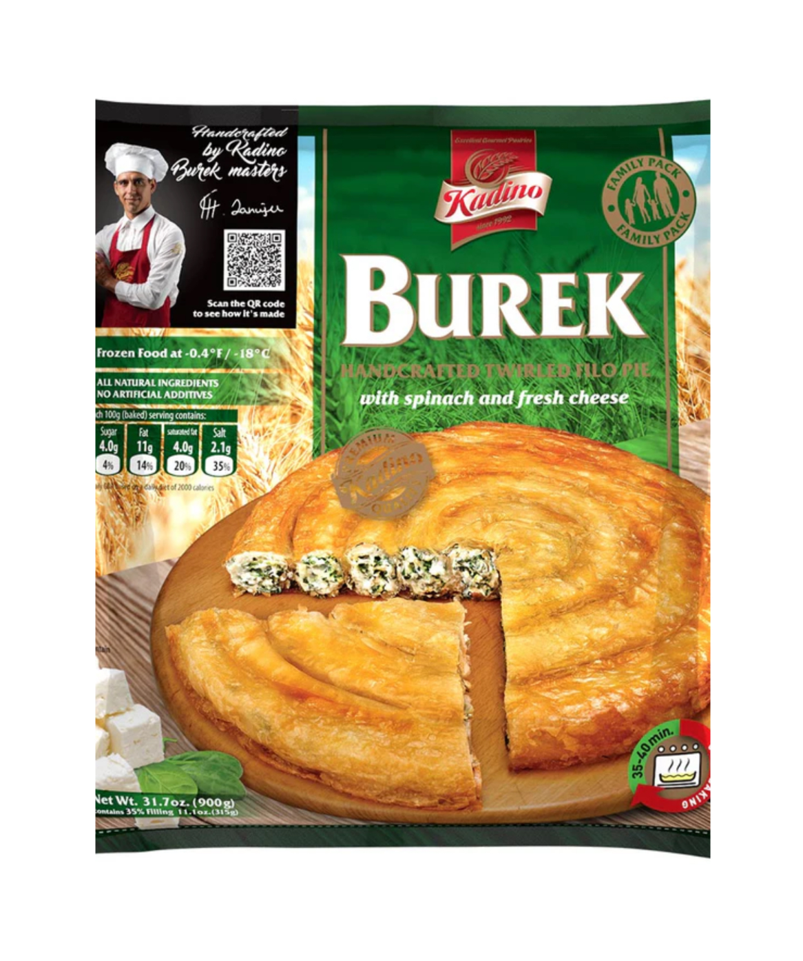 Kadino Hand Made Twirled Burek w/ Cheese & Spinach 900g (31.75oz). Imp ...